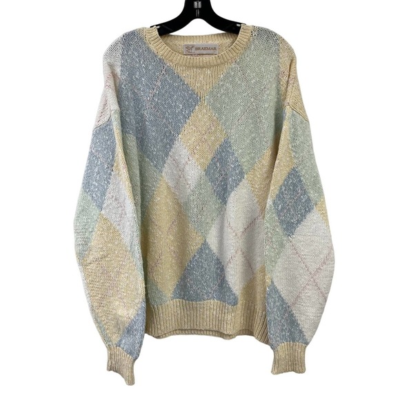 Braemar | Sweaters | Vintage Braemar Mens Pastel Argyle Crewneck ...